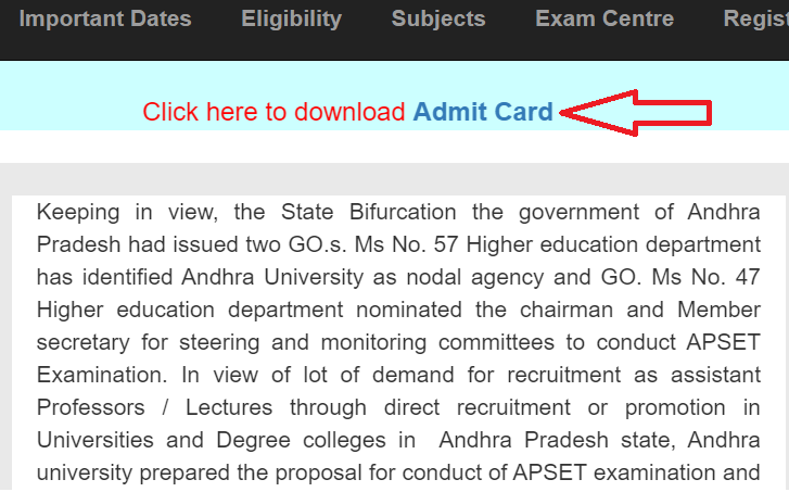 Download APSET Admit card Direct Link, How to download Hall Ticket ...